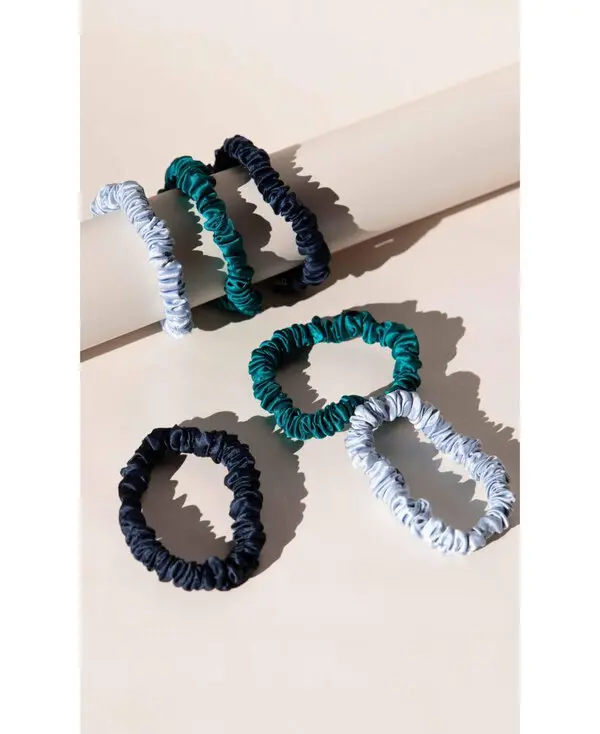 DROWSY Skinny Silk Scrunchie Set Of 6 - Green