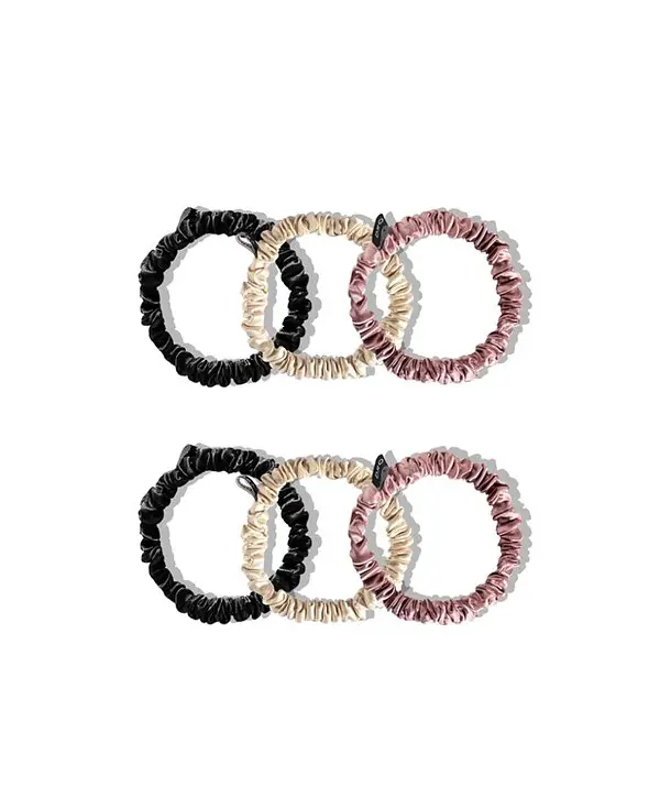 DROWSY Skinny Silk Scrunchie Set Of 6 - Pink