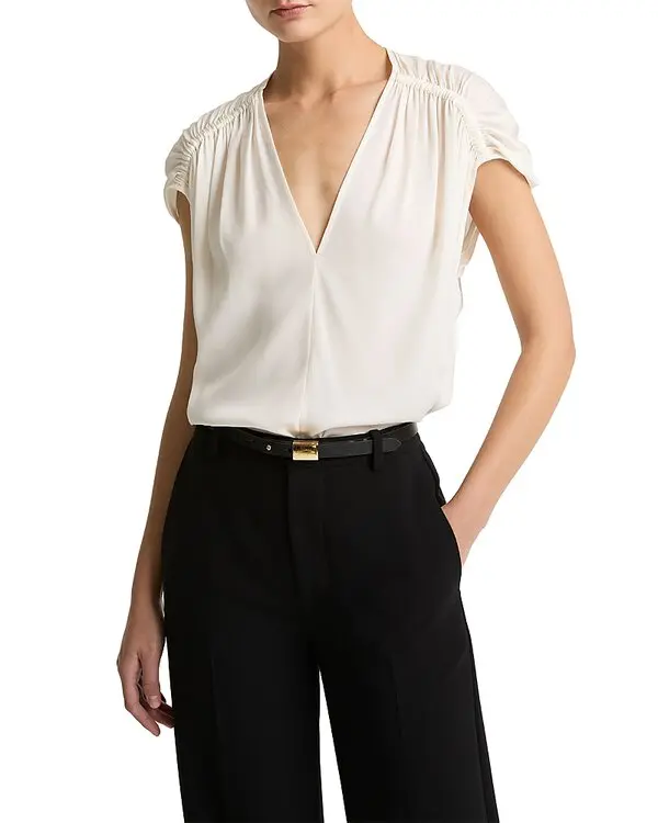 Vince Gathered Cap-sleeve Blouse - Off White