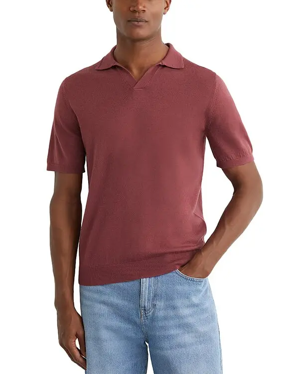 REISS Duchie Short Sleeve Open Collar Merino Polo Shirt - Raspberry