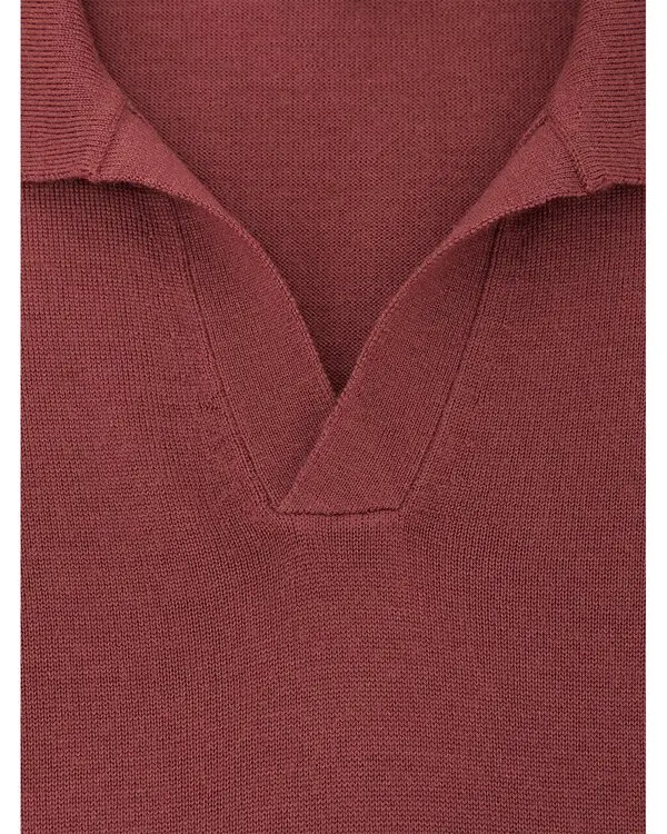 REISS Duchie Short Sleeve Open Collar Merino Polo Shirt - Raspberry