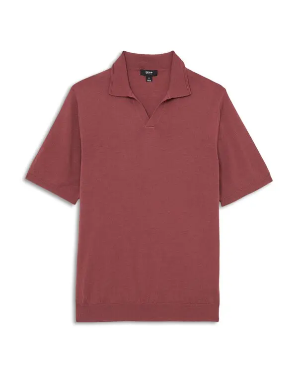 REISS Duchie Short Sleeve Open Collar Merino Polo Shirt - Raspberry