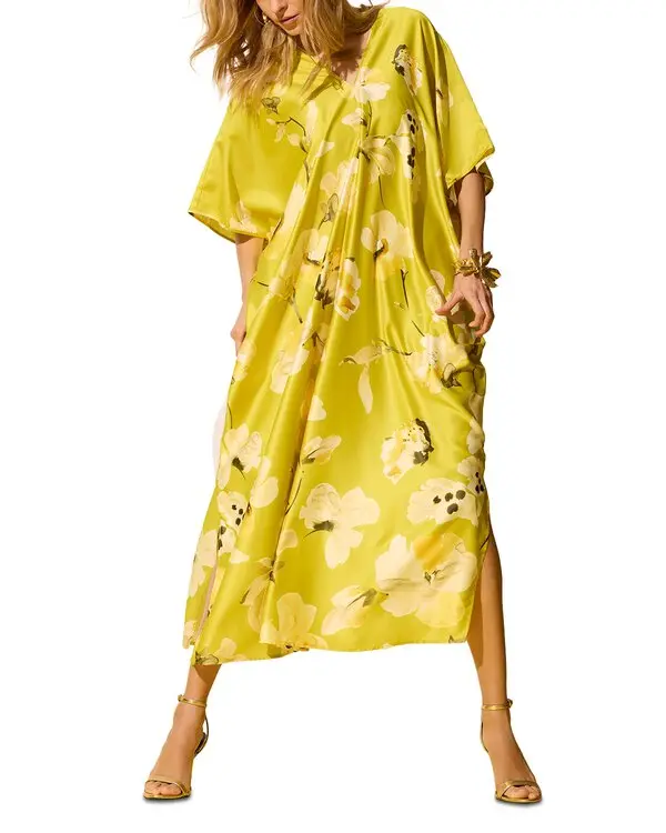 Natori Aurelia Printed Charmeuse Waterfall Caftan