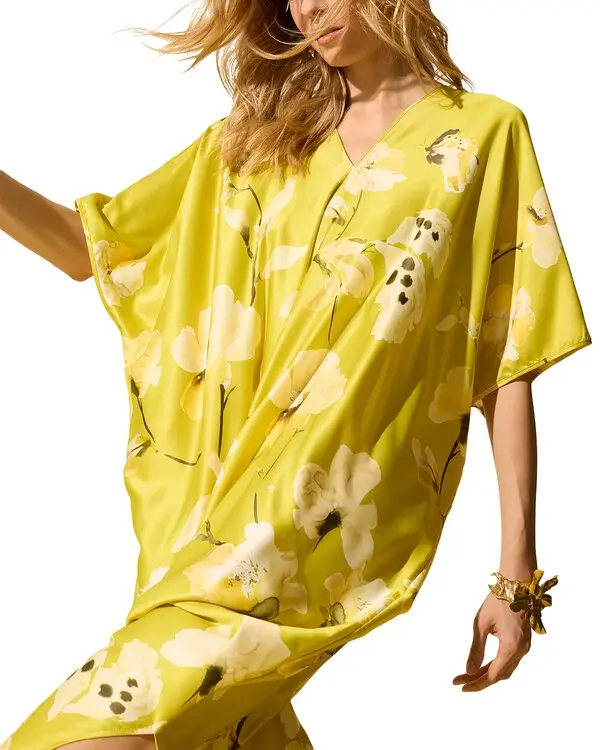 Natori Aurelia Printed Charmeuse Waterfall Caftan