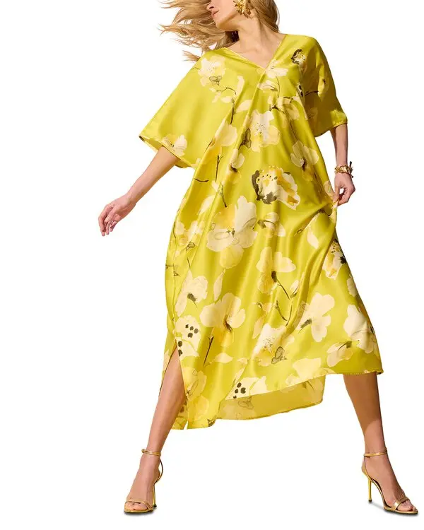 Natori Aurelia Printed Charmeuse Waterfall Caftan
