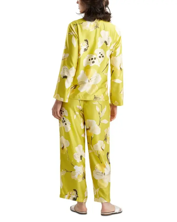 Natori Aurelia Printed Charmeuse Notch Pajama Set - Chartreuse