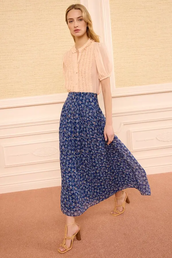 Ulla Johnson Printed Silk Reina Midi Skirt - Dusk