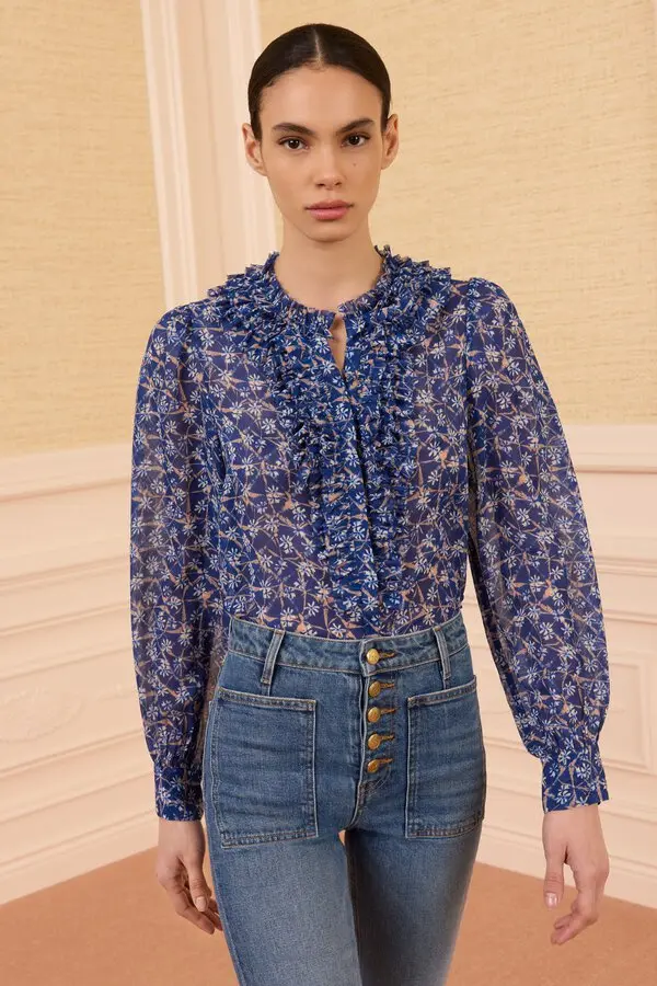 Ulla Johnson Clio Printed Silk Blouse - Dusk