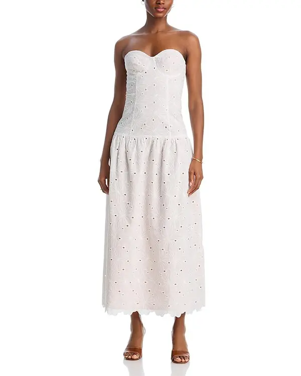 Aqua Damaris Eyelet Drop Waist Midi Dress - White