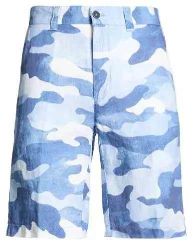120% Lino Camouflage Linen Shorts - Blue