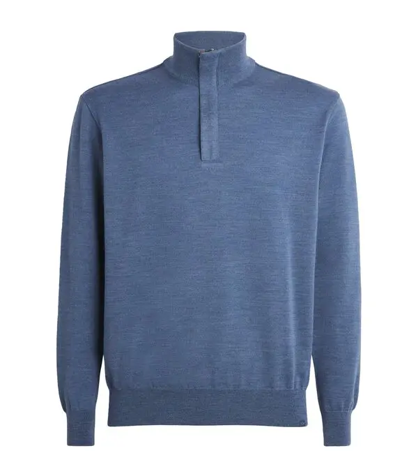 Paul & Shark Virgin Wool Quarter-zip Sweater - Navy