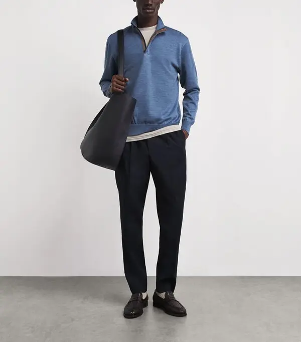Paul & Shark Virgin Wool Quarter-zip Sweater - Navy