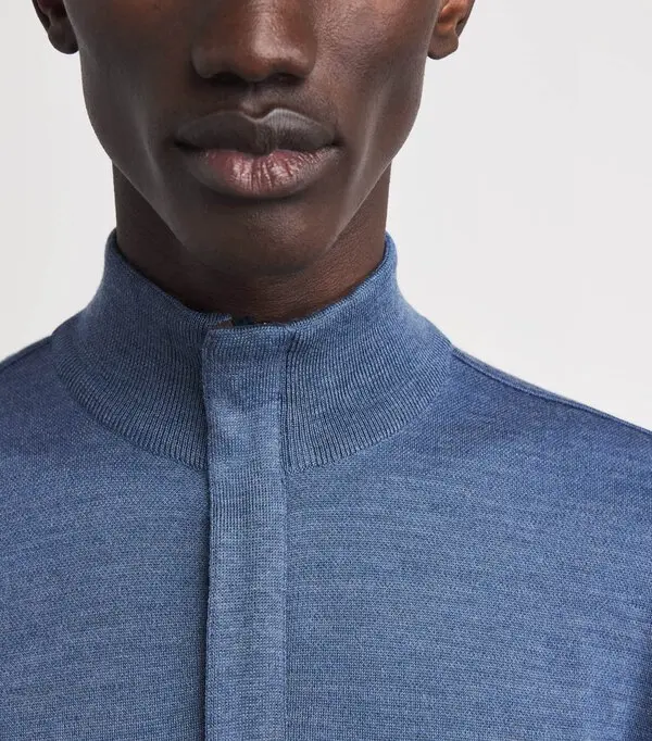 Paul & Shark Virgin Wool Quarter-zip Sweater - Navy