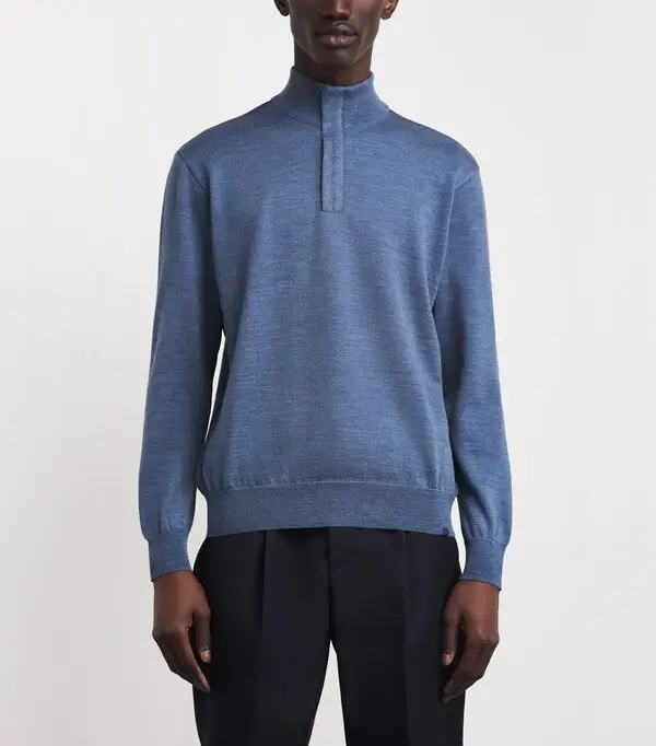 Paul & Shark Virgin Wool Quarter-zip Sweater - Navy