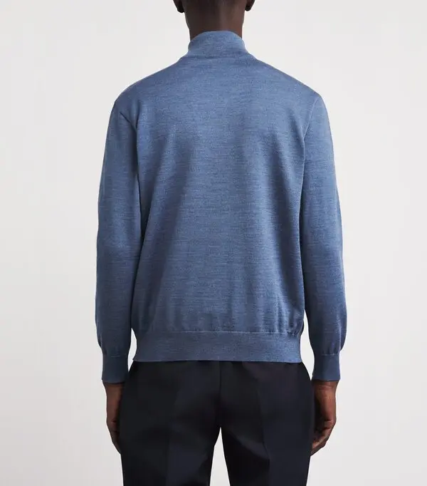 Paul & Shark Virgin Wool Quarter-zip Sweater - Navy