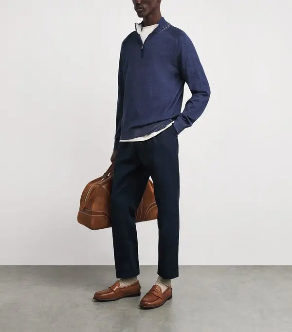 Paul & Shark Cashmere-silk Quarter-zip Sweater - Blue