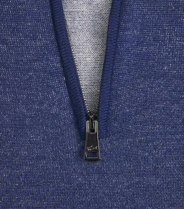 Paul & Shark Cashmere-silk Quarter-zip Sweater - Blue