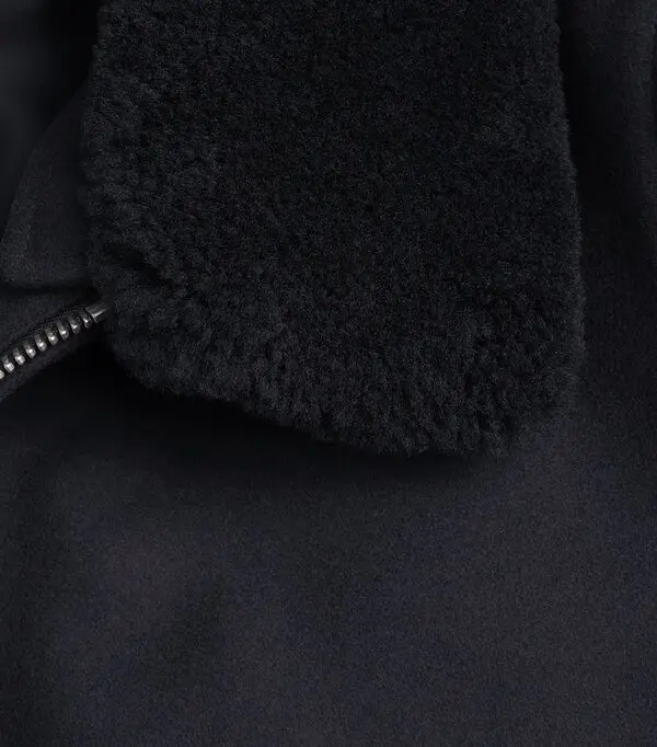 Sandro Wool-blend Aviator Jacket With Shearling Collar - Blue