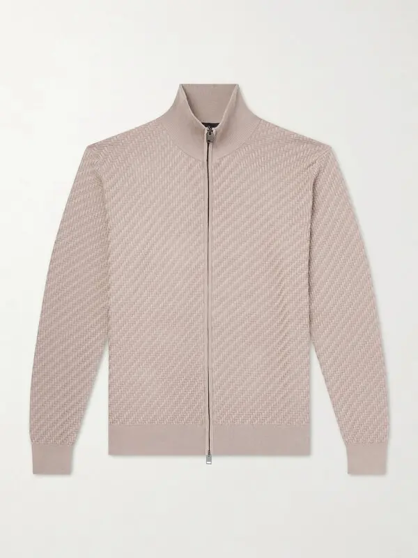 Brioni Cotton, Silk And Cashmere-blend Zip-up Sweater