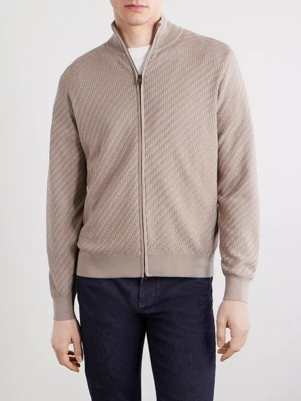 Brioni Cotton, Silk And Cashmere-blend Zip-up Sweater