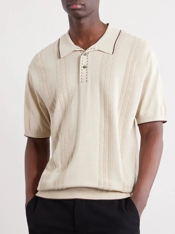 BEAMS Jacquard-knit Polo Shirt