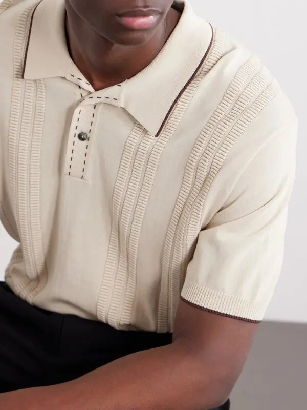 BEAMS Jacquard-knit Polo Shirt