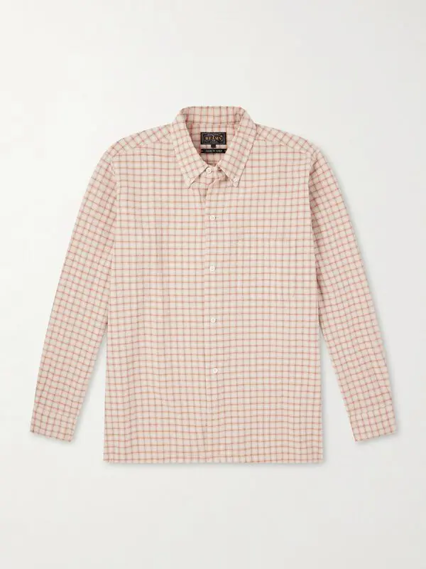 BEAMS Button-down Seersucker Checked Cotton And Linen-blend Shirt
