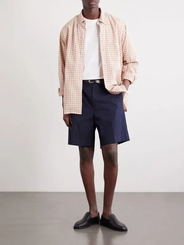 BEAMS Button-down Seersucker Checked Cotton And Linen-blend Shirt