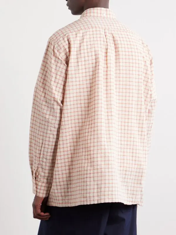BEAMS Button-down Seersucker Checked Cotton And Linen-blend Shirt