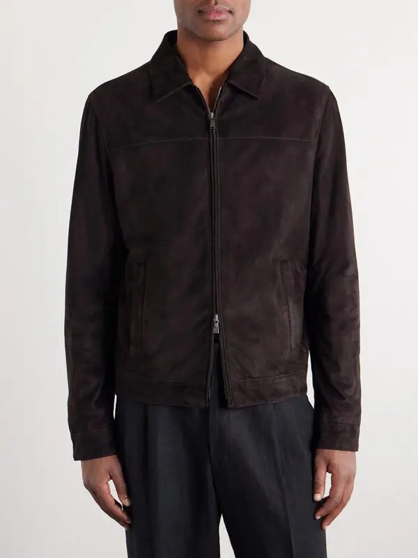 Thom Sweeney Suede Bomber Jacket