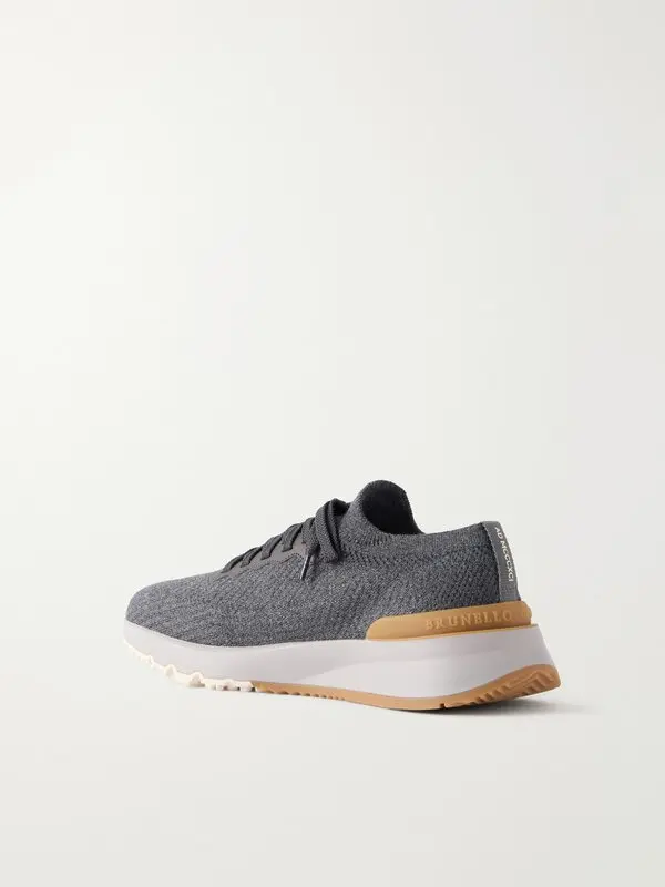 Brunello Cucinelli Leather-trimmed Stretch-knit Sneakers