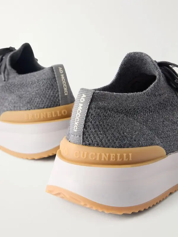 Brunello Cucinelli Leather-trimmed Stretch-knit Sneakers