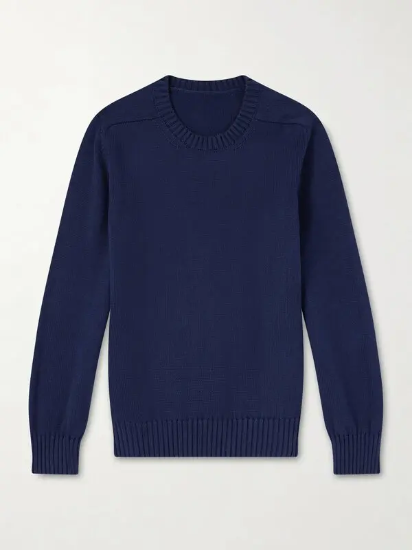 Anderson & Sheppard Crew Neck Cotton Sweater - Blue