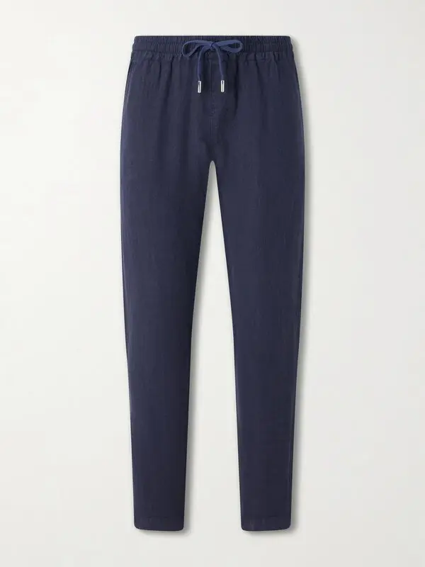 Thom Sweeney Straight-leg Linen Drawstring Trousers - Blue