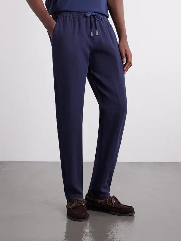 Thom Sweeney Straight-leg Linen Drawstring Trousers - Blue
