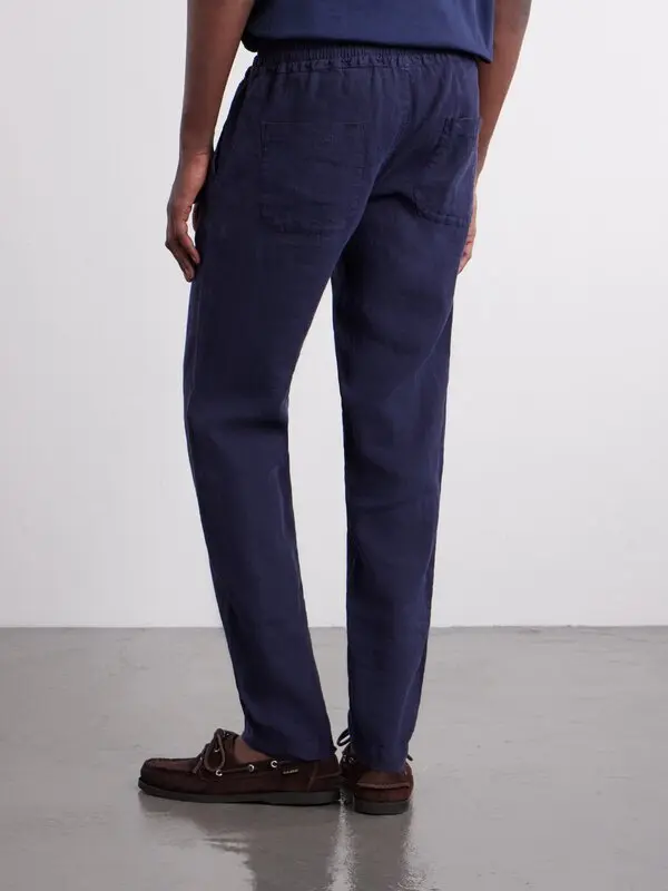 Thom Sweeney Straight-leg Linen Drawstring Trousers - Blue