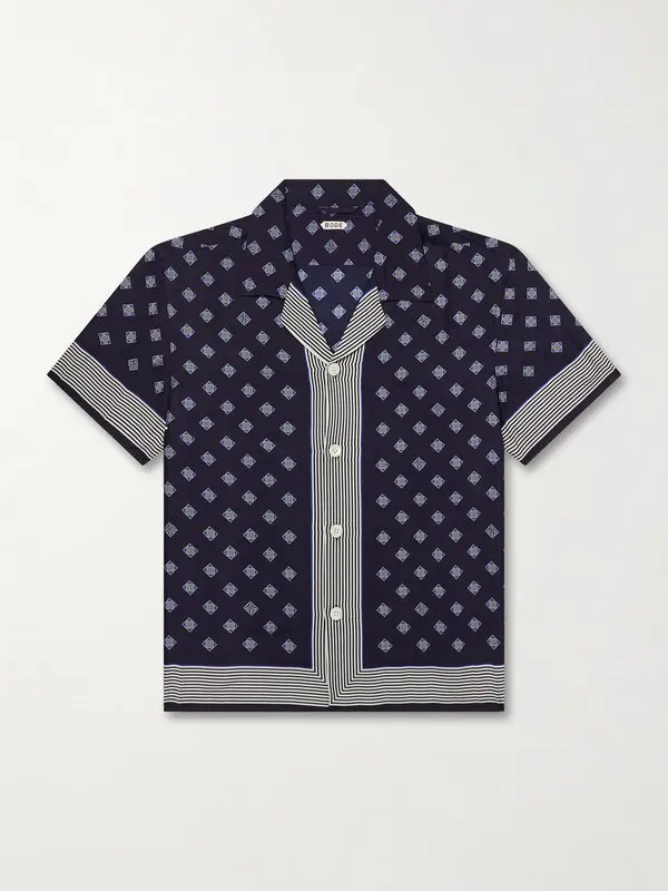 BODE Camp-collar Printed Silk-voile Shirt - Blue