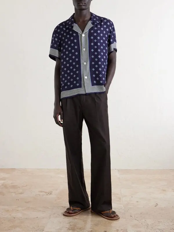 BODE Camp-collar Printed Silk-voile Shirt - Blue