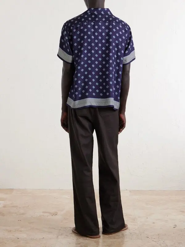 BODE Camp-collar Printed Silk-voile Shirt - Blue