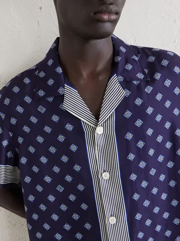 BODE Camp-collar Printed Silk-voile Shirt - Blue