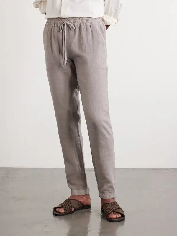Thom Sweeney Straight-leg Linen Drawstring Trousers - Brown