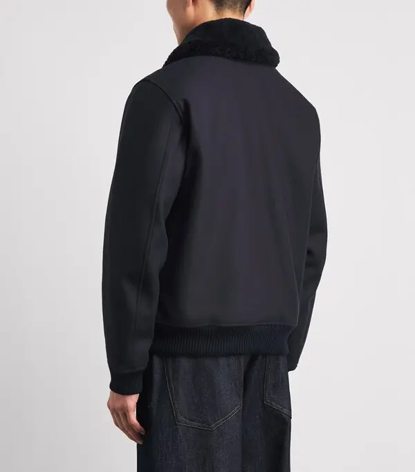 Sandro Wool-blend Aviator Jacket With Shearling Collar - Blue