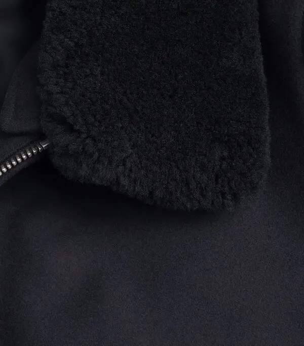 Sandro Wool-blend Aviator Jacket With Shearling Collar - Blue