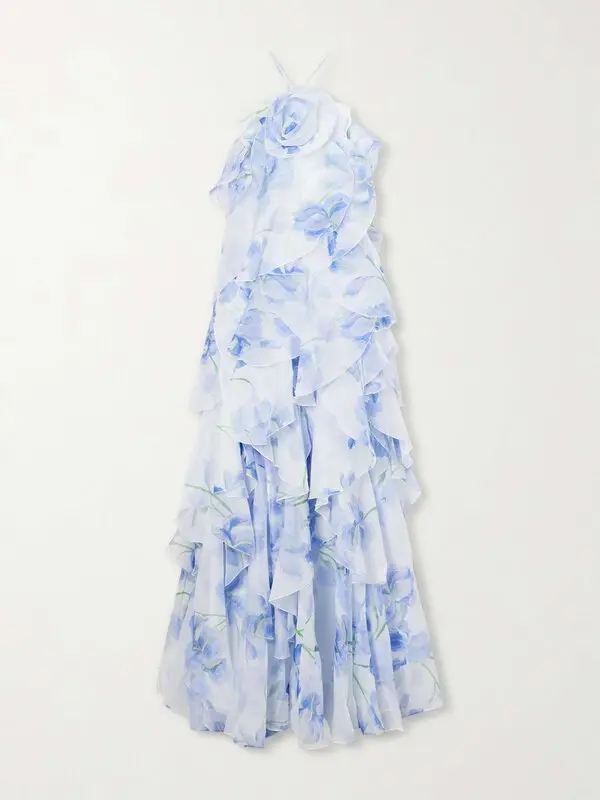 Aje Pandorea Appliquéd Ruffled Organza Gown - Blue