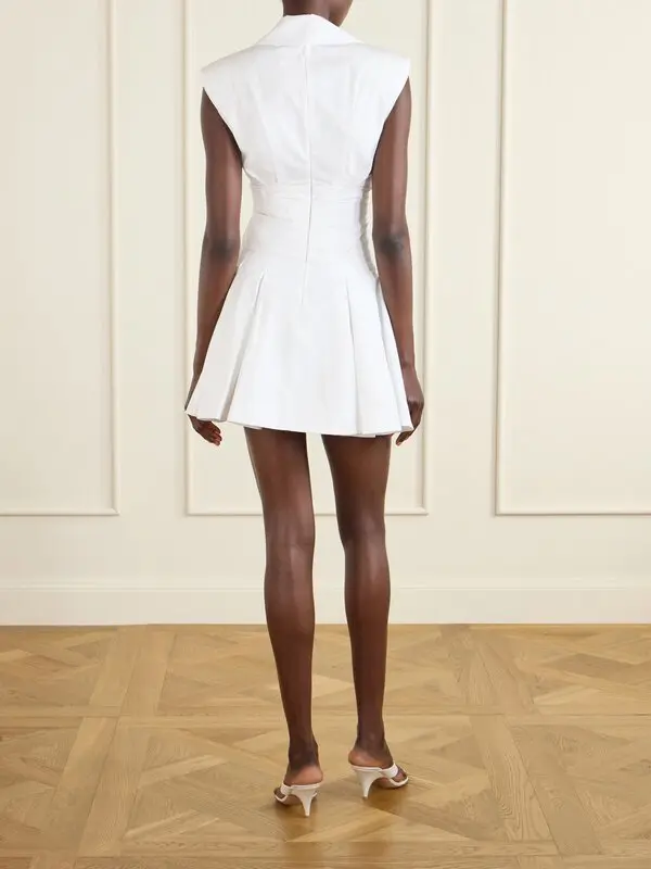 Balmain Belted Pleated Cotton-poplin Mini Dress