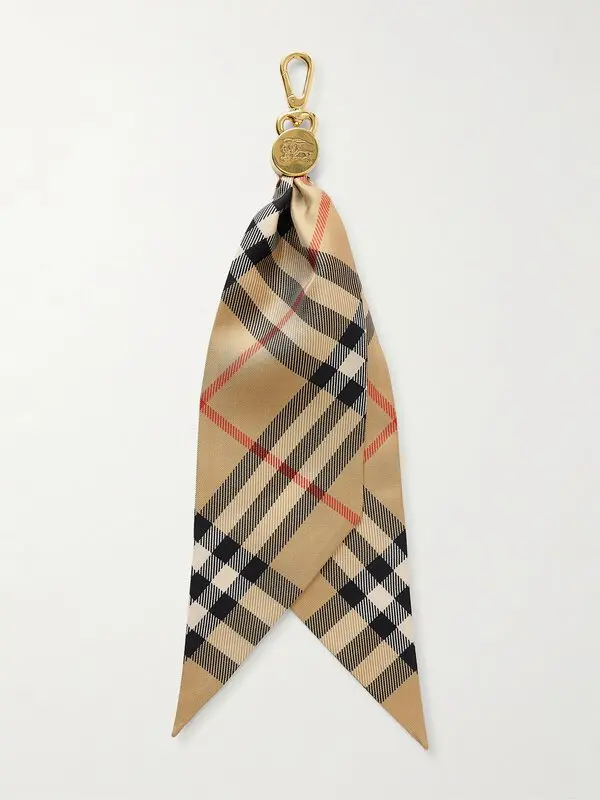 Burberry Gold-tone Checked Silk Charm - Neutrals