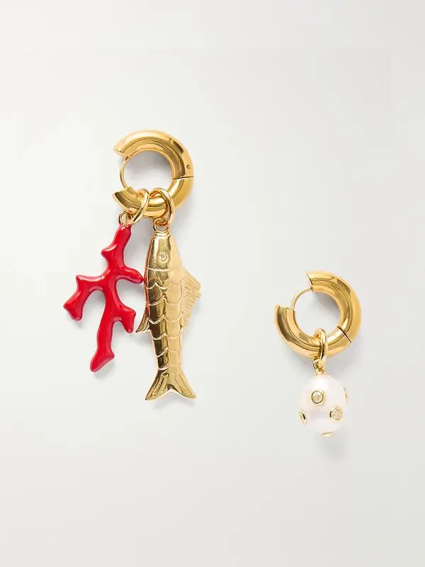 MARTHA CALVO Reef Pearl And Enamel Earrings - Gold