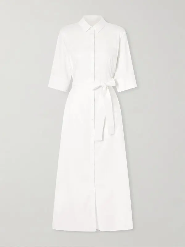 Max Mara Cotton-blend Poplin Midi Shirt Dress With Belt - White