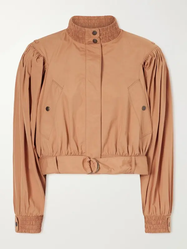 Chloé Cropped Belted Cotton-poplin Jacket - Neutrals