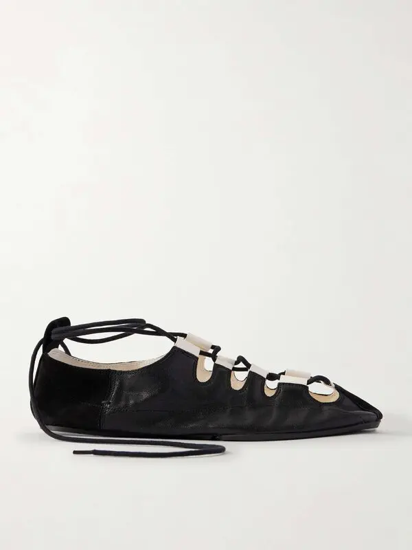 Alaïa Suede-trimmed Leather Ballet Flats - Black